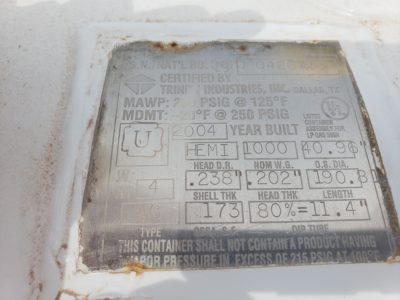 data plat 0426736 | Rebuilt Propane Tanks | BLT Tanks